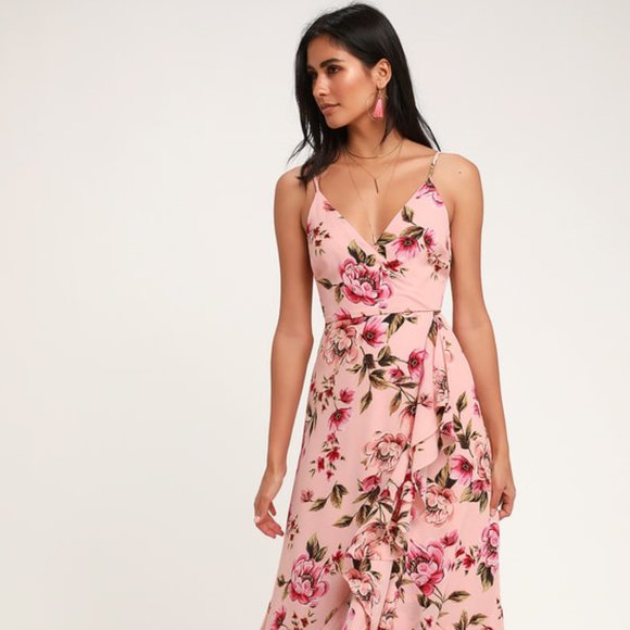 Lulus | Dresses | Bodacious Bella Blush Pink Floral Print Maxi Dress ...
